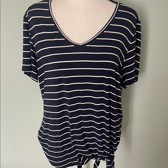 Matty M | Tops | Matty M Navy Striped Tiefront Top Sz L | Poshmark